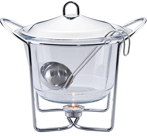 Galashield Stainless Steel with Glass Dish Buffet Server Food Warmer Chafing with Ladle for Soup (4-Quart Capacity)