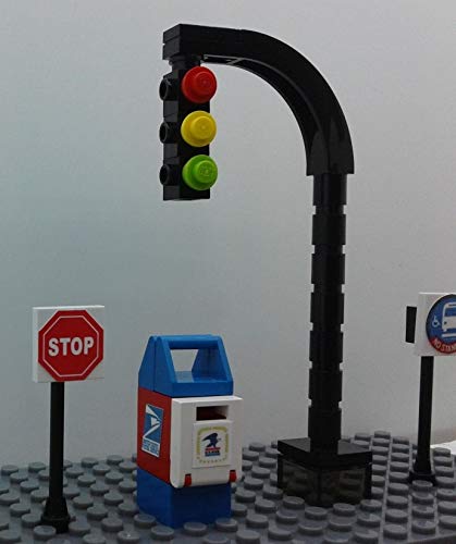 Building Bricks Toys City Town Village Street Main Road Arch Traffic Light, Stop Sign, Bus Stop, Post Box, Road Sign, 4 PCS Playset. for Kids 4+ Plastic