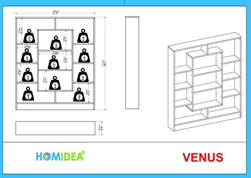 HOMIDEA Venus Bookcase - Room Divider - Free Standing Shelving Unit for Living Room or Office in a Modern Design (Walnut/White)