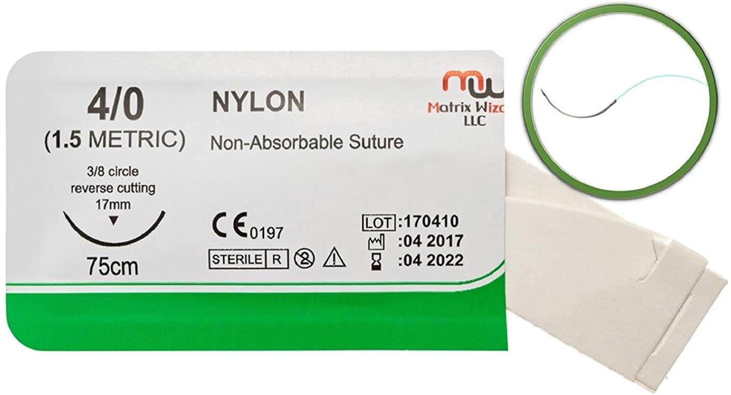 4-0 Sterile Suture Threads with Needle (24 PK Nylon) - Camping Survival Demo, Military Tactical Drill, Clinic Rotation Suturing, First Aid Travel Safety, Taxidermy, Veterinary Use