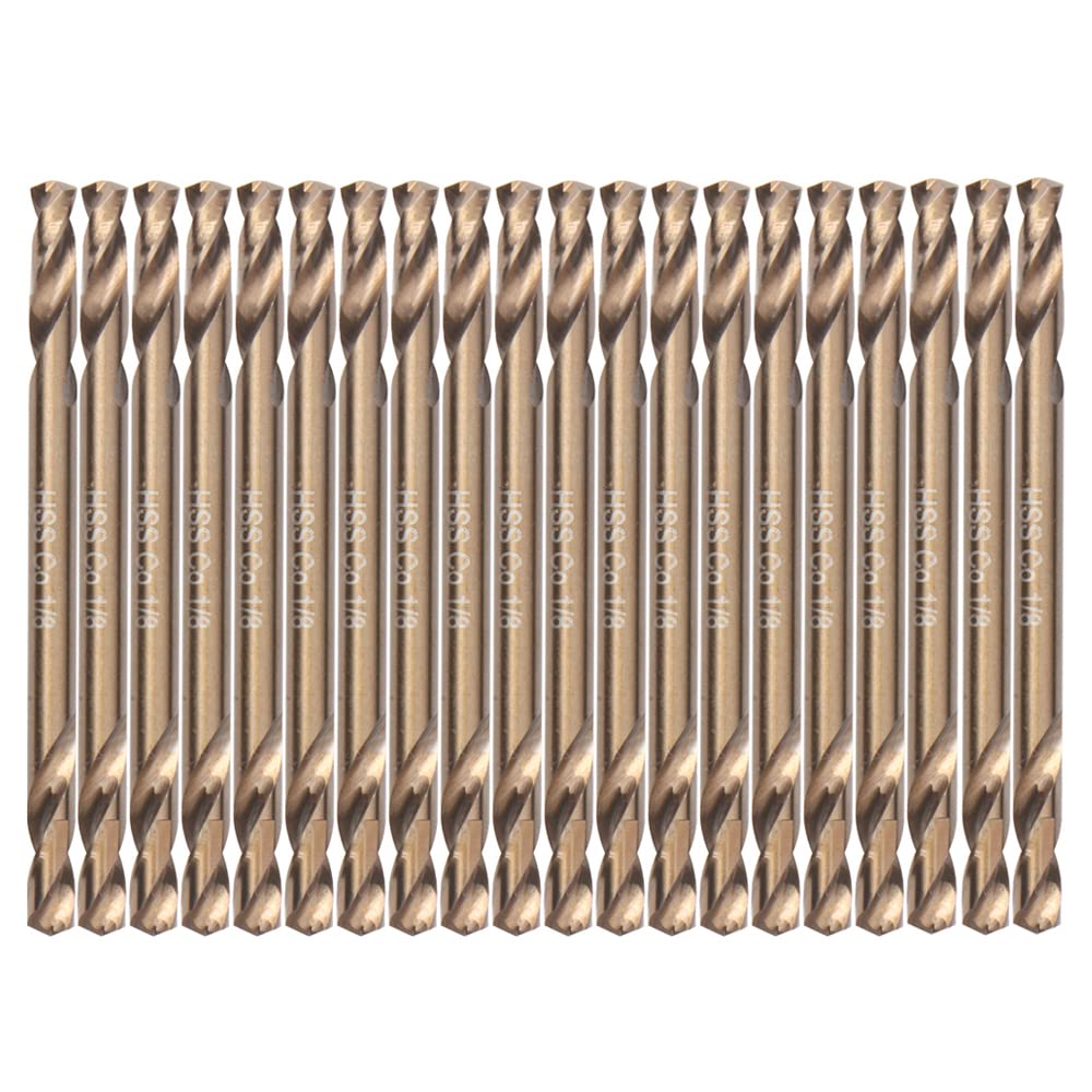 VALYRIANTOOL 1/8" Cobalt Drill Bits(20PCS), M35 HSSCO High Speed Steel Double Ends Stubby Body Twist Drill Bit Set for Hardened Metal, Stainless Steel, Cast Iron, Plastic and Wood