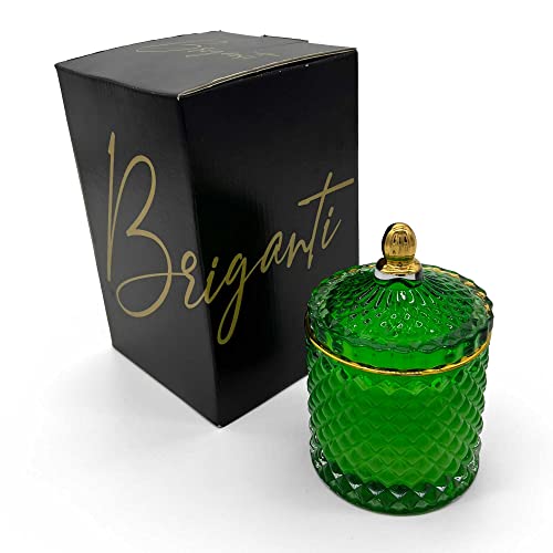BRIGANTI Soy Candle in Green Glass Jar, Decorative Candles for Home & Office - Vanilla, Buttercream, Cake, Bourbon Strong Scent Throw with Essential Oil Blend (Vanilla Cupcake, 7oz Emerald Green)