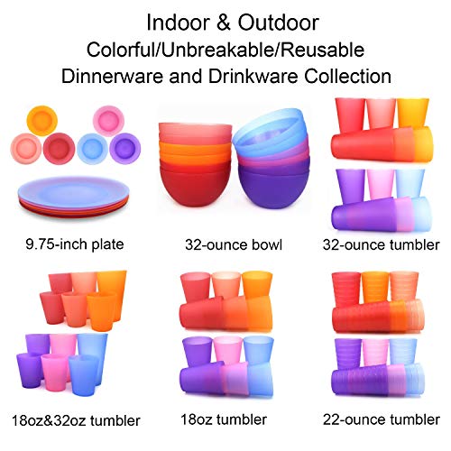 KX-WARE Everyday Plates set of 12 - Unbreakable and Reusable 10 inch Plastic Dinner Plates, 6 Assorted Color | Dishwasher Safe,BPA Free
