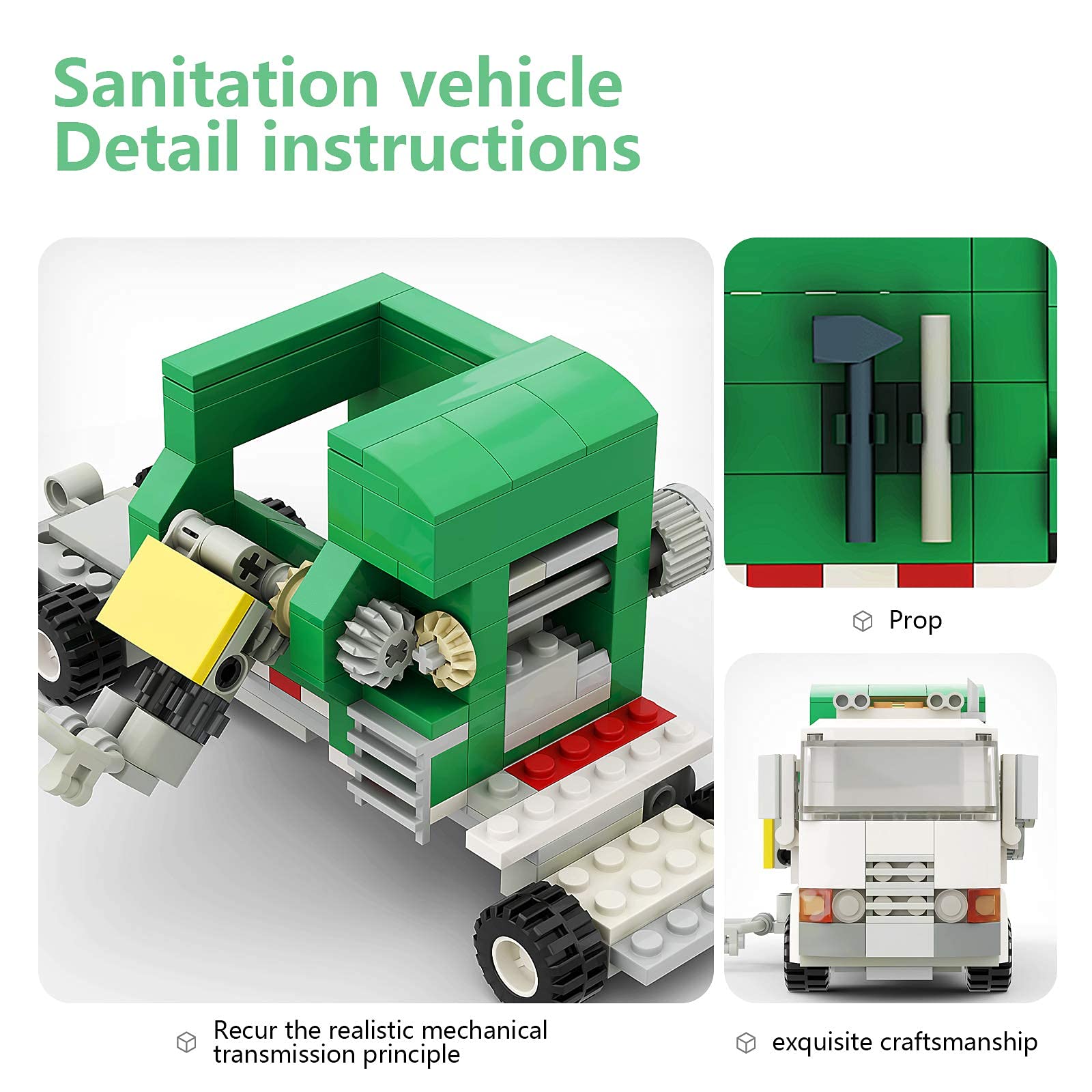 BuildingBoat Garbage Truck Building Kits,Trash Truck Building Blocks with 3 Trash Cans,Sanitation Truck Building Toys(379 Pieces)