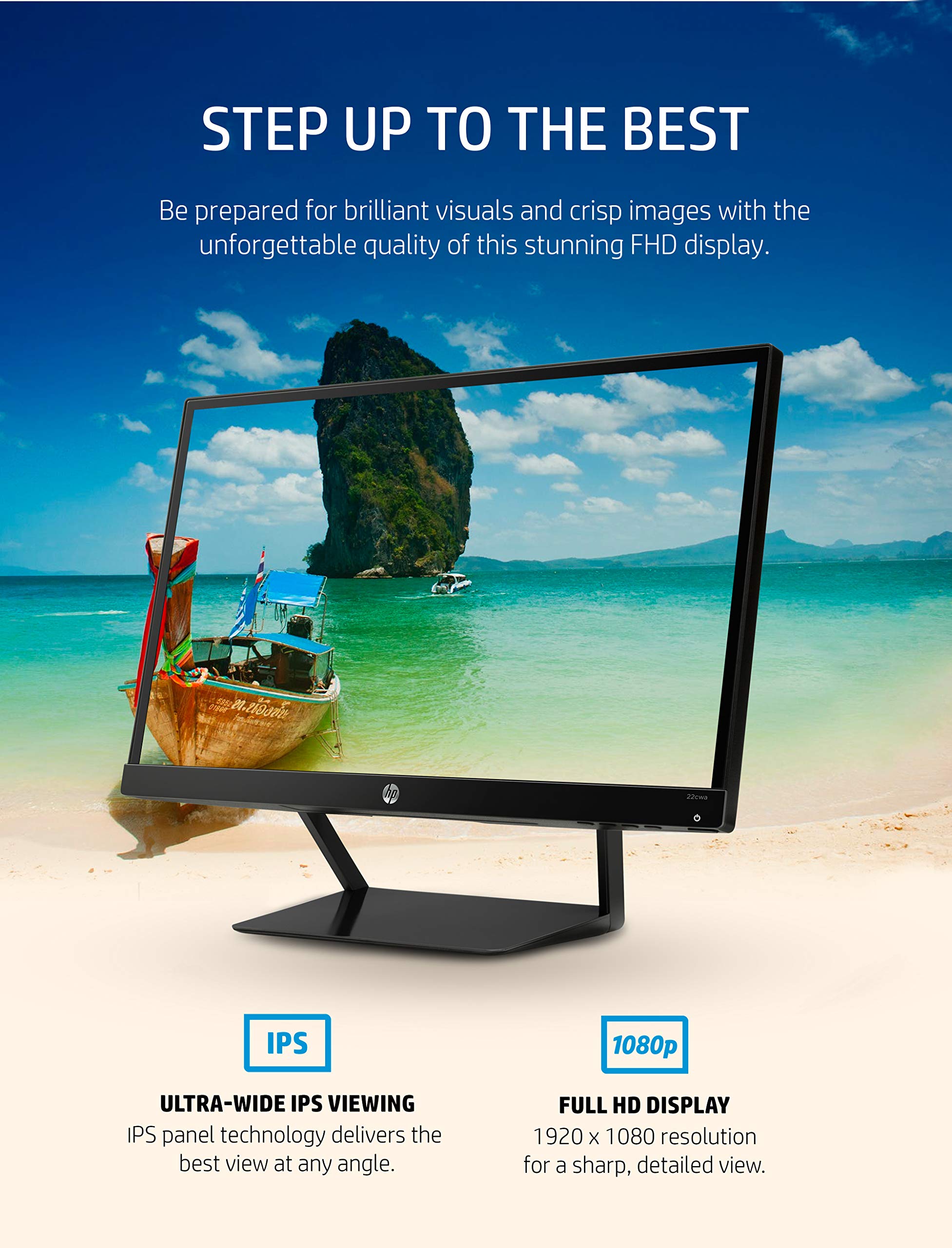HP Pavilion 22CWA 21.5 IPS LED Monitor 1920x1080 Full HD HDMI VGA (Renewed)