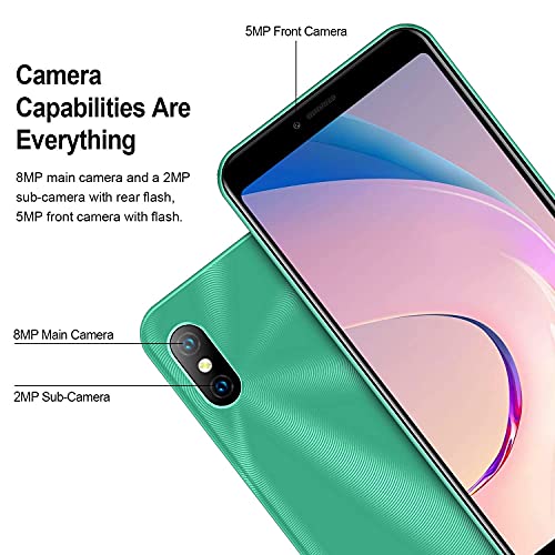 KXD 6A Unlocked Cell Phone | 3G Smartphone | 5.5β Full-Screen Display | 2500mAh Battery | 8MP + 5MP Camera | Dual SIM Android Phone | 8GB ROM | US Version | Green