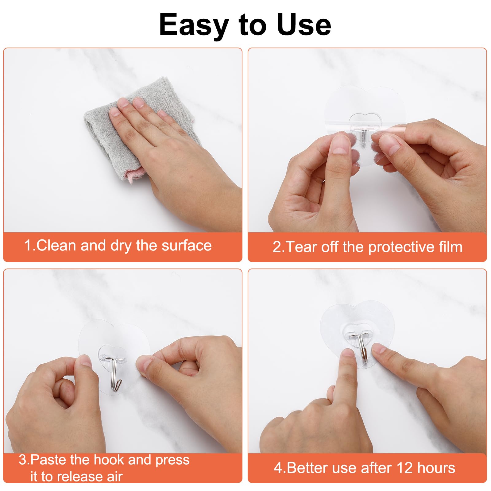 Adove Adhesive Hooks for Hanging, 24 Pack Heavy Duty Wall Hooks, Towel Coat Hooks Waterproof, Transparent Self Adhesive Sticky Hook for Kitchen Keys Glass Door,No Nail Utility Ceiling Hooks