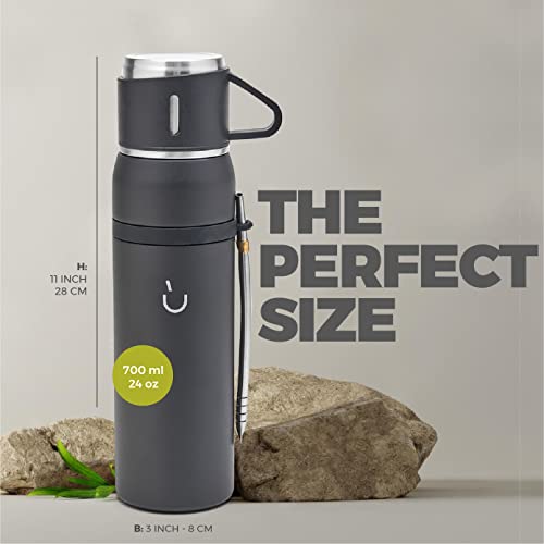 BALIBETOV Camping Thermos for Mate - Vacuum Insulated With Double Stainless Steel Wall- A Mate Thermos Specially Designed as Mate Argentino Kit that includes Bombilla and Mate Cup (Black)