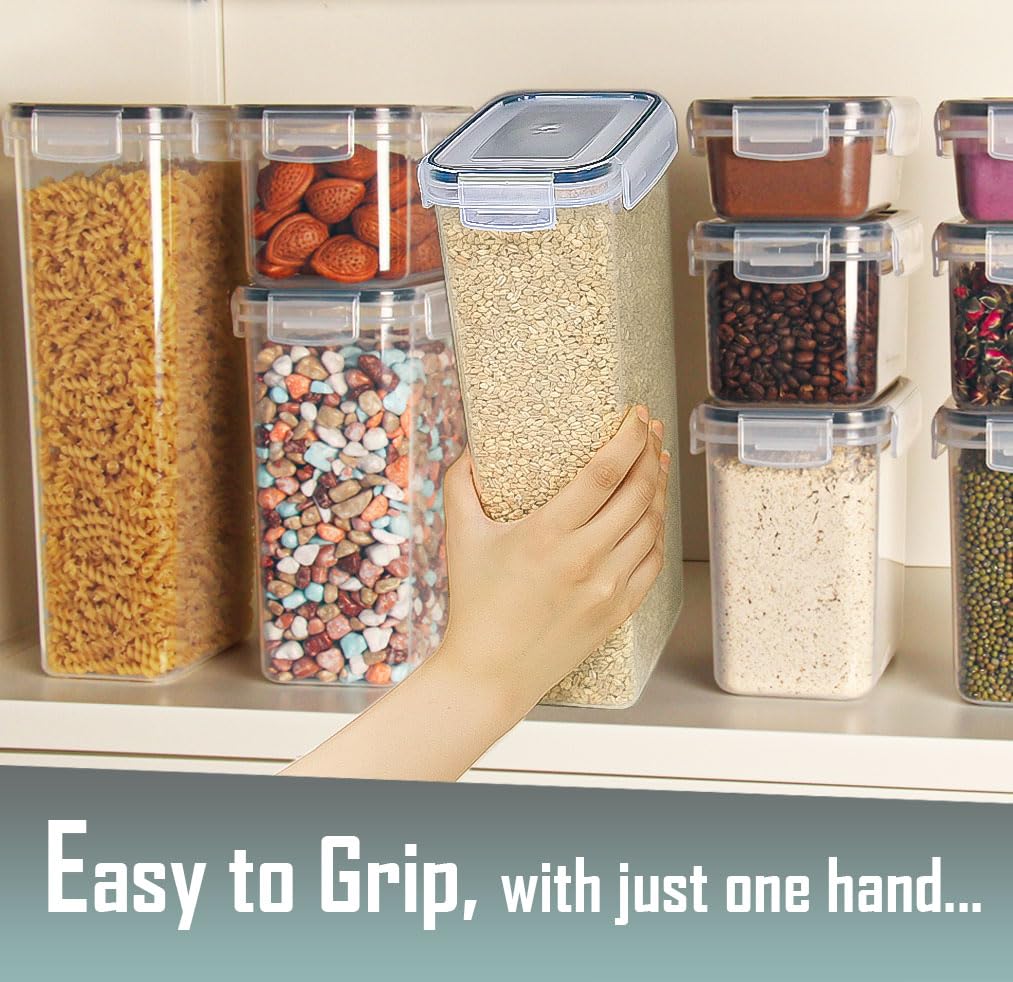 Airtight Food Storage Containers with Lids Set 10 Pack, Clear Plastic Pantry & Kitchen Organizers and Storage for Cereal Flour Pasta Snacks Sugar & Dry Food, BPA Free, with multiple Labels & Spoons