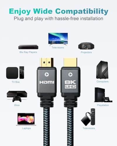 Yauhody 8K HDMI Cable 6.6ft (3 Pack), 48Gbps High Speed HDMI 2.1 Cable Durable Nylon Braided HDMI Cord, Supports 8K 60Hz 4K 120Hz 144Hz 3D Dynamic HDR HDCP 2.2 eARC 4:4:4, 100% Real 8K Quality