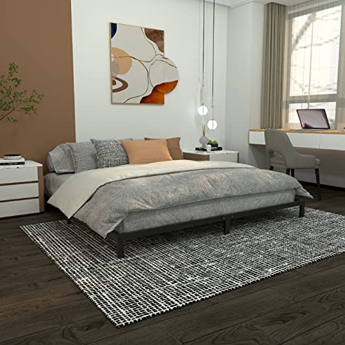 LUKIROYAL Sturdy Low Bed Frame Full- Metal 7-Inch Platform Base with Steel Slats - Easy Assembly, Noise-Free, No Box Spring Needed - Non-Slip - Black
