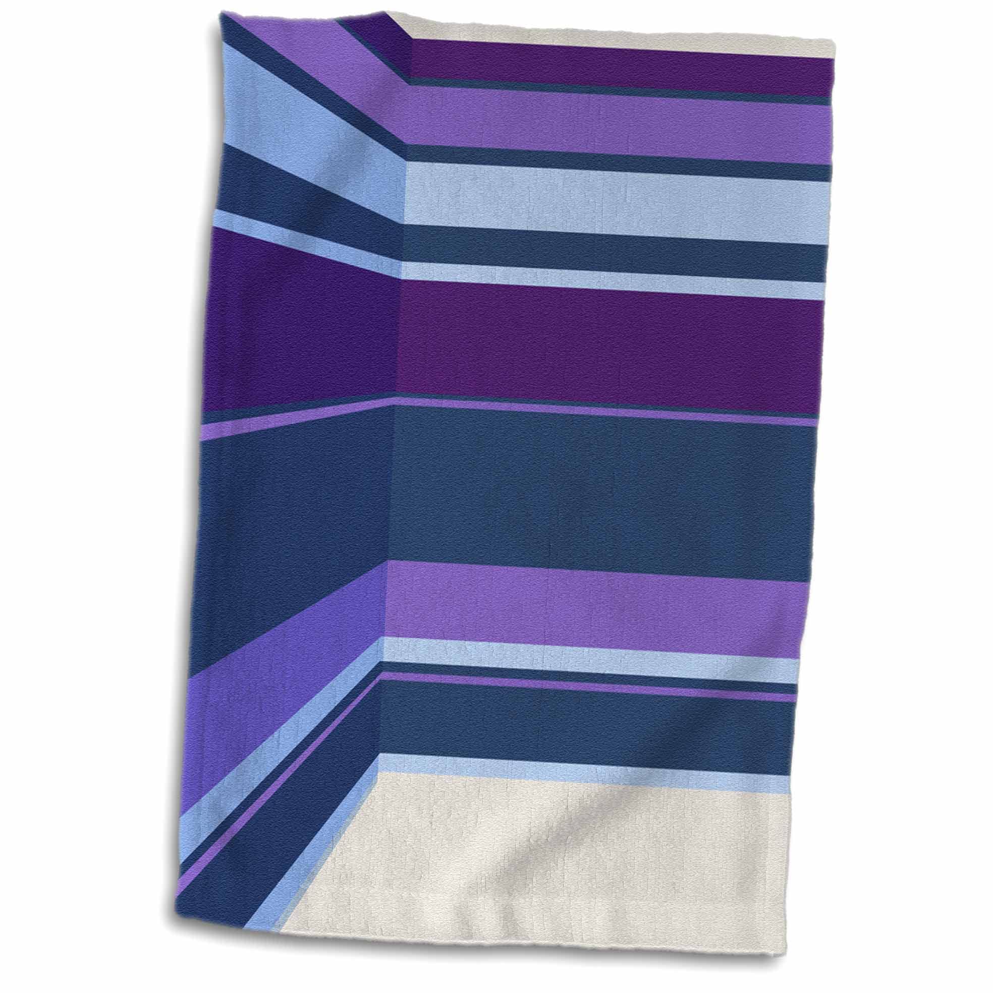 3D Rose Purple-Blue-Teal Striped Corner Room Effect Hand Towel, 15" x 22", Multicolor