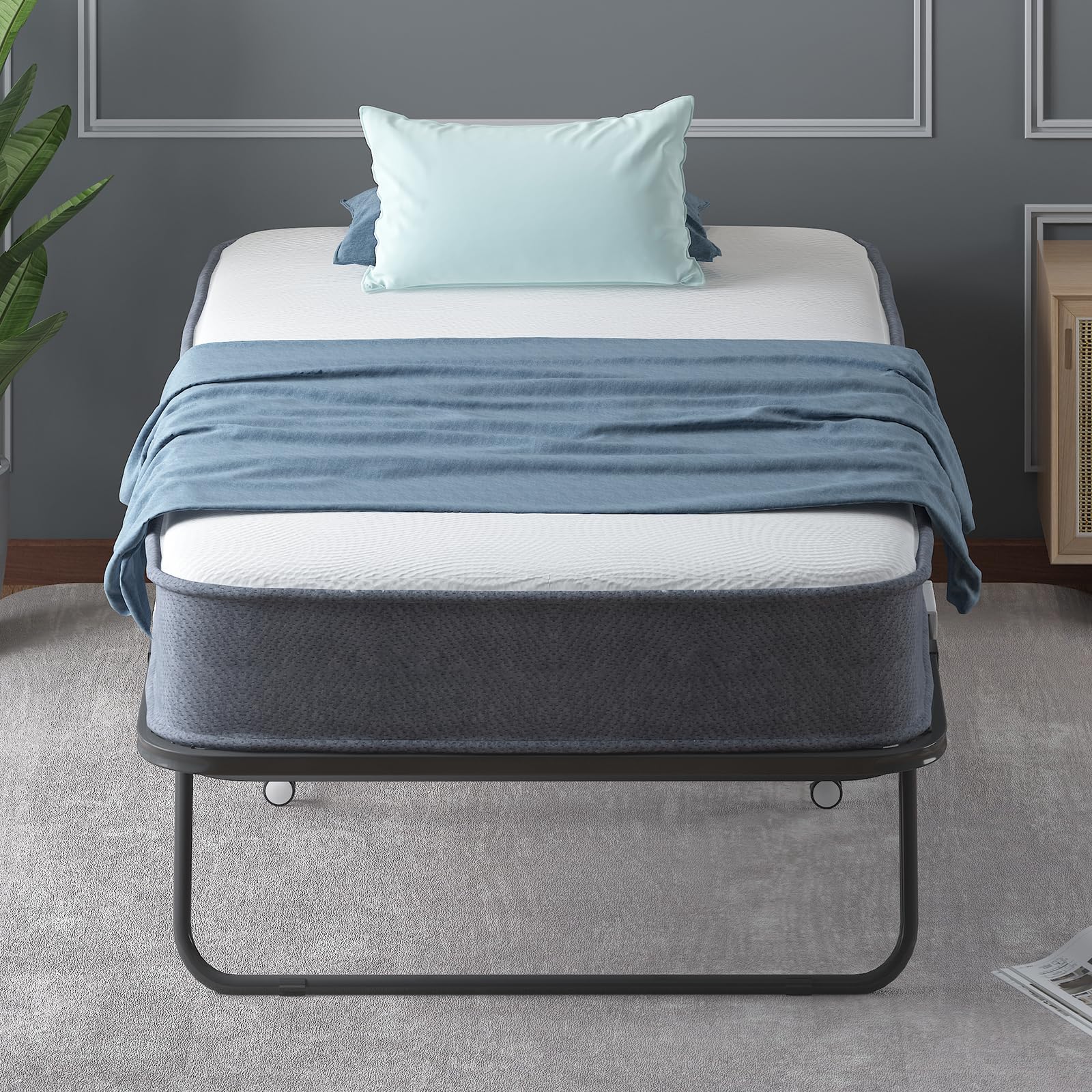 ADOWORE Folding Bed with Mattress for Adults, Single Rollaway Bed with 5" Foam Mattress, Portable Foldable Bed Fold Up Guest Bed with Dustproof Bag & Baffle (Upgrade with Cover)