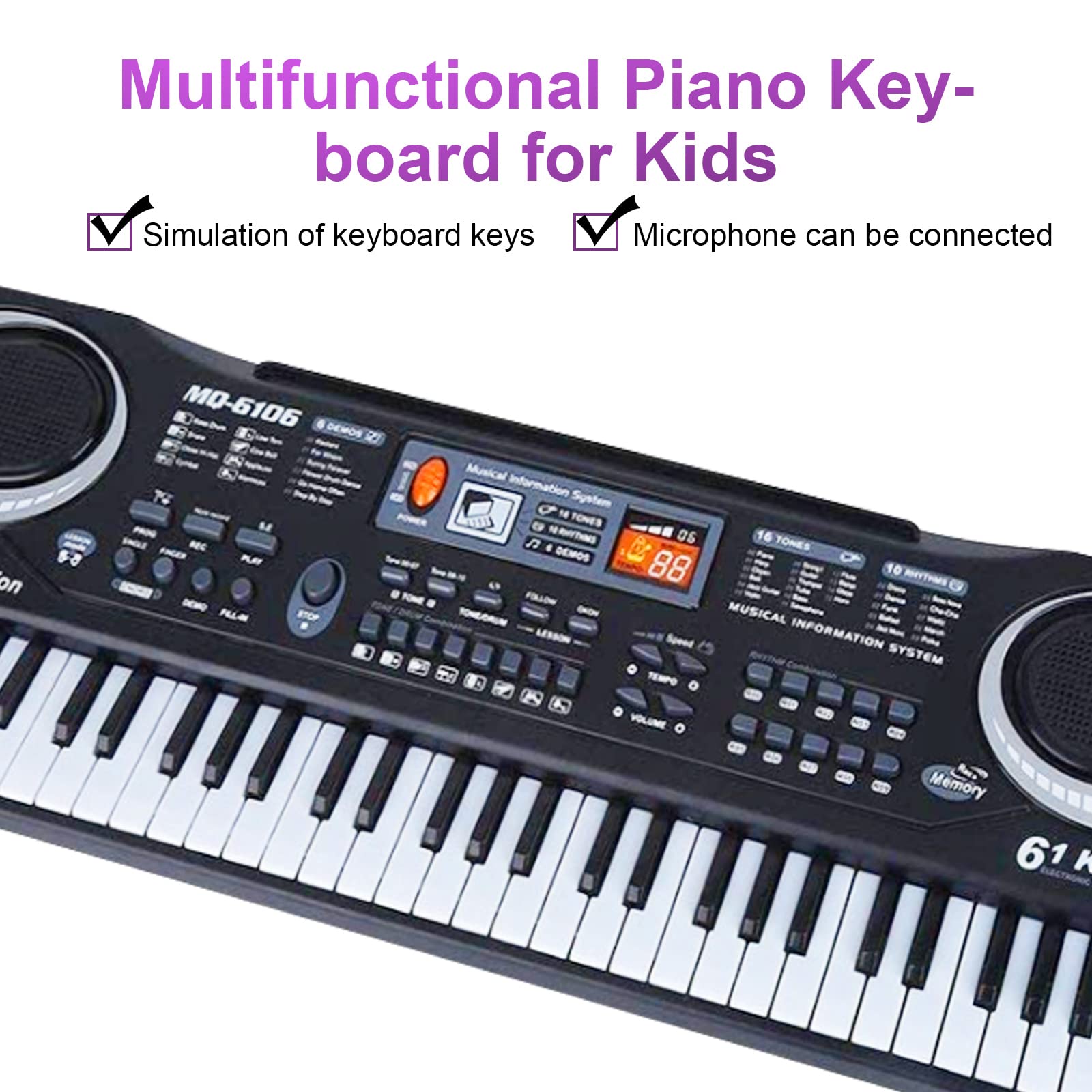 61 Key Digital Music Piano Keyboard for Kids,Portable Electronic Musical Instrument,Multi-function Keyboard with Microphone Gifts for Boys and Girls