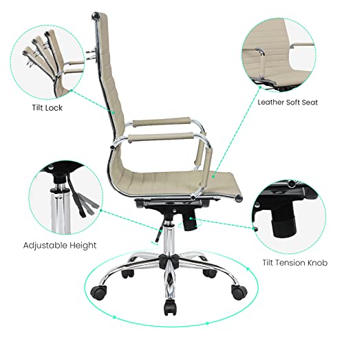 LeisureMod Harris Modern Adjustable Office Executive Swivel Chair Leatherette High-Back Task Office Chair (Tan)