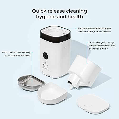 DOGNESS Automatic WiFi Dog/Cat Smart Camera Feeder - 6.5Lbs Large Capacity App Control Food Dispenser with WiFi, Portion Control, Voice Recording, Camera, Timer Programmable (4L White)