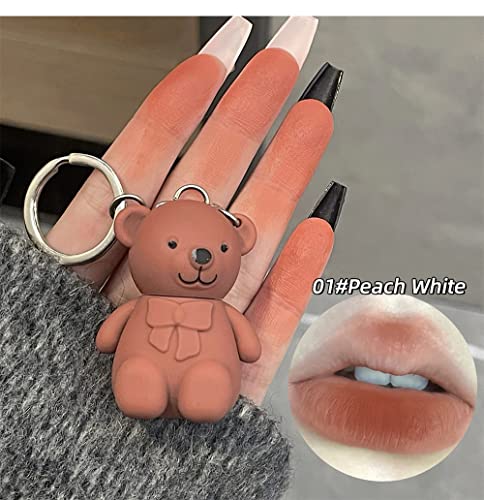 3Pcs Keychain Bear Lipsticks, 2 in 1 Key Chain Bear Lipstick Mist Matte Velvet Lipgloss Moisturizing Lip Stain Waterproof Long Lasting Bear Lip Gloss with Keychain Cute Bear Beauty Makeup (01+02+06)