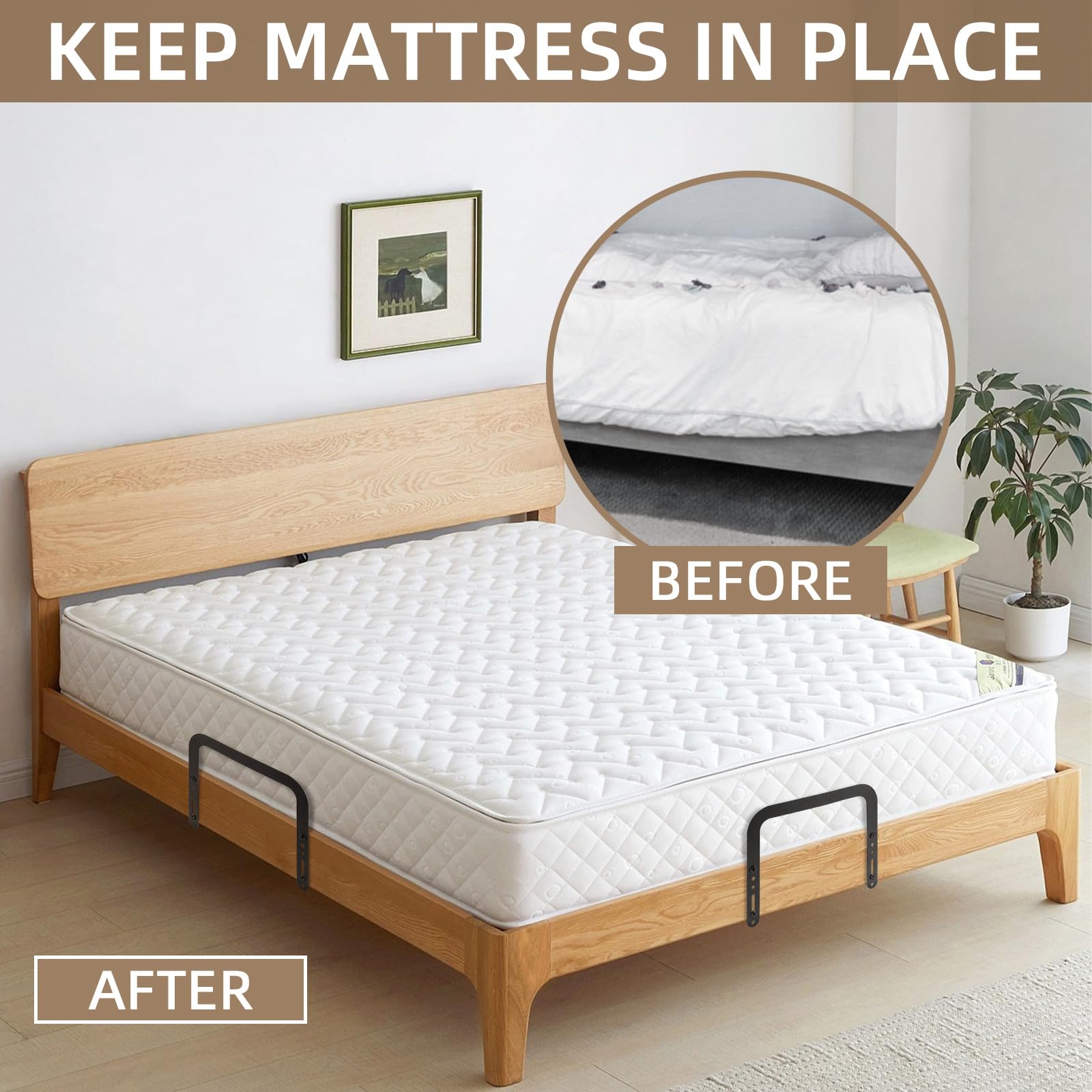 Rasugarlary Mattress Retainer Bar Keep Mattress Stopper from Sliding, 12 Pcs Adjustable Non Slip Mattress Slide Stoppers Holder in Place Metal Mattress Gripper, Black