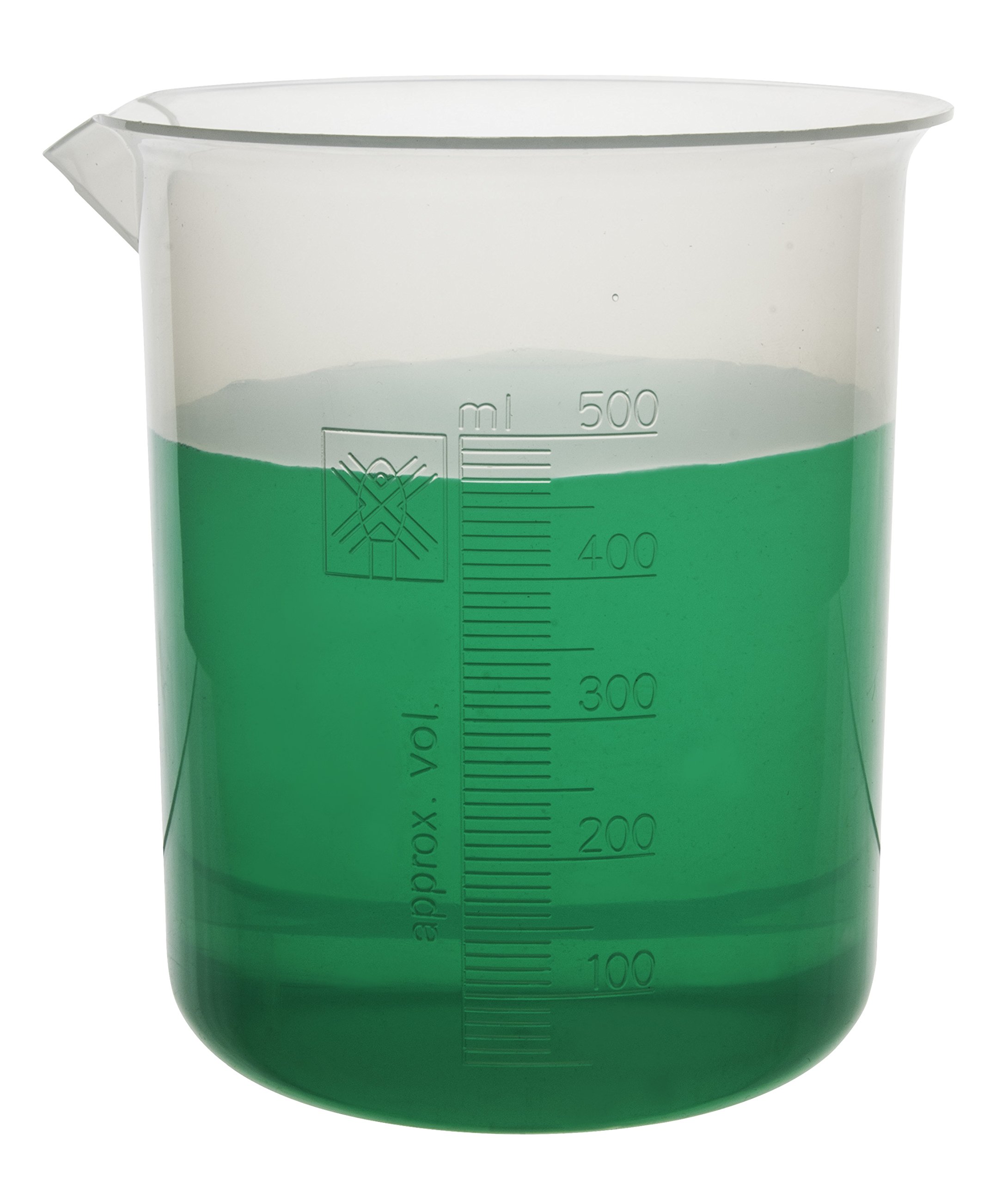 5 Piece Premium Laboratory Plastic Beaker Set, Made of High Clarity Polypropylene with Raised Graduations, 50 mL, 100 mL, 250 mL, 500 mL, and 1000 mL (Autoclavable)