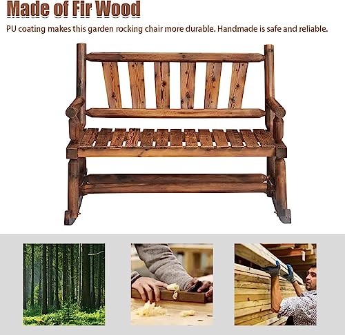 KINTNESS Outdoor Wood Double Rocking Chair - 2-Person Patio Rocker Bench for Balcony Yard Poolside