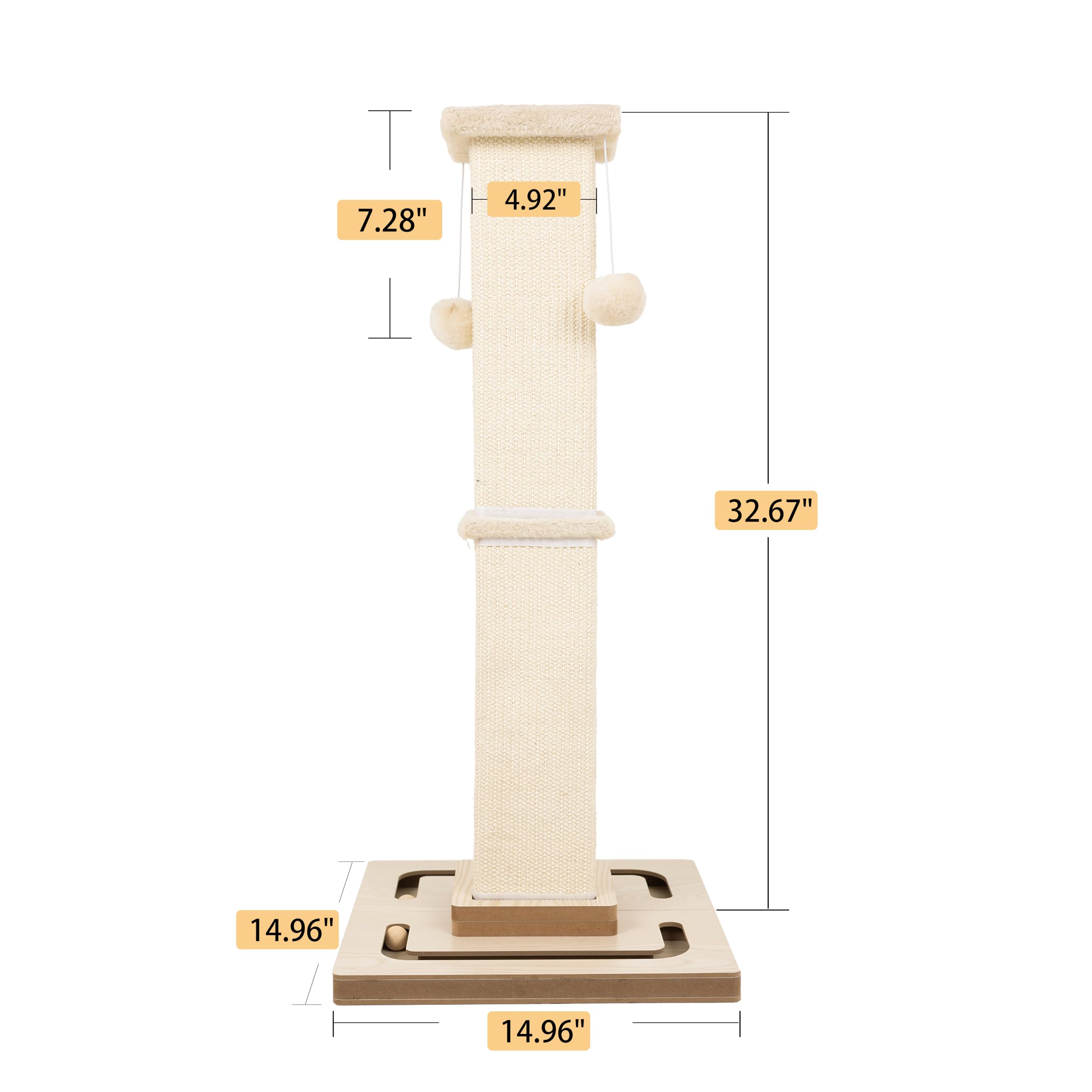 Erivc Cat Scratching Post 32 Inch Tall Cat Scratcher for Indoor Large Cats and Kitten, Nature Sisal Modern Cat Scratch Post Improve Cat's Scratching Habits, Beige