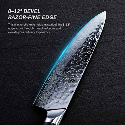 KYOKU Chef Knife - 8"- Japanese VG10 Steel Core Hammered Damascus Blade - with Sheath & Case