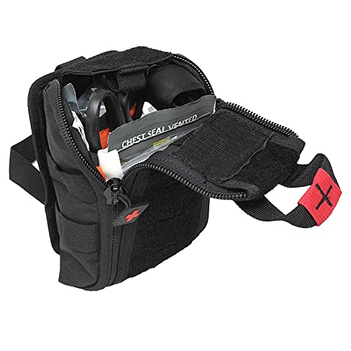 Meditac Premium Tactical Trauma IFAK Kit with Celox Hemostatic Granules, SOF Tourniquet and Pressure Bandage in Molle Pouch, Bleeding Control Kit (Black)