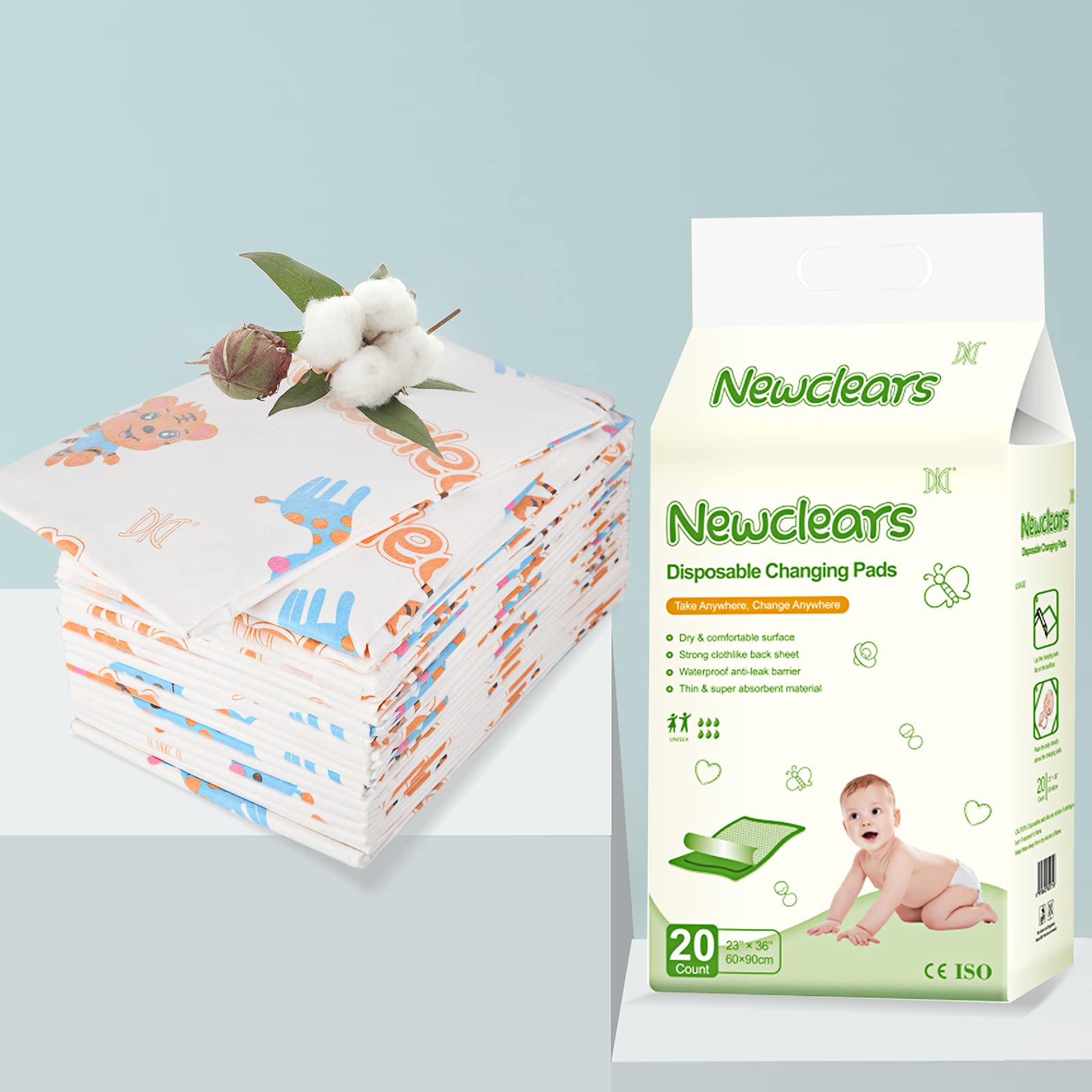 Newclears Baby Disposable Underpads Breathable Incontinence Diaper Changing Pads, 20 Count/Pack (23''x36'' - 6pack(120 Count))