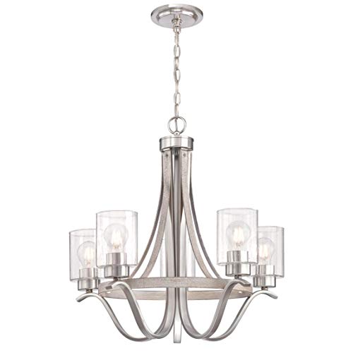 Westinghouse Lighting 6576900 Barnwell Five-Light Indoor Chandelier, Antique Ash and Brushed Nickel Finish with Clear Seeded Glass