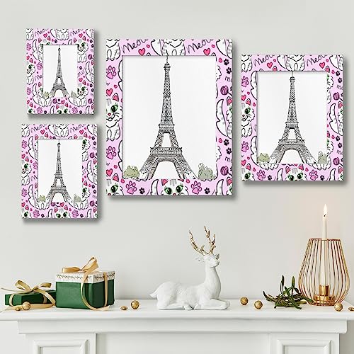Cute Cat 4x6 Picture Frame Picture Frame for Wall and Tabletop Display, Horizontal and Vertical for Wall Mounting Cartoon Cat Kittens Wooden Photo Frame