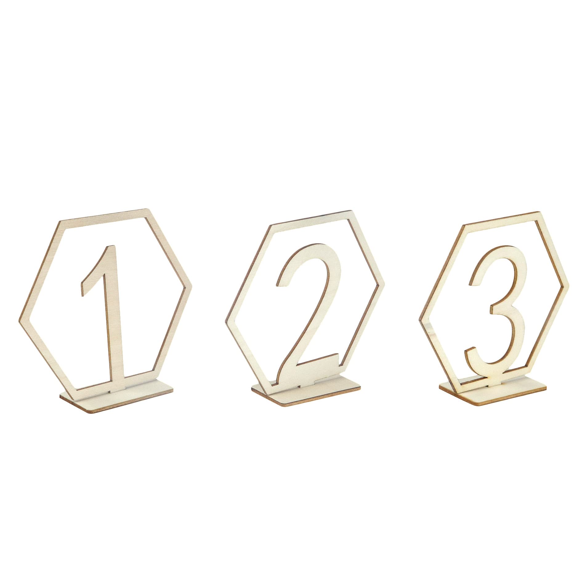 HEVSTIL 10pcs 1-10 Wooden Table Numbers, Wedding Table Numbers with Holder Base Wooden Table Numbers Hexagon Shape Table Numbers for Wedding Reception and Decoration