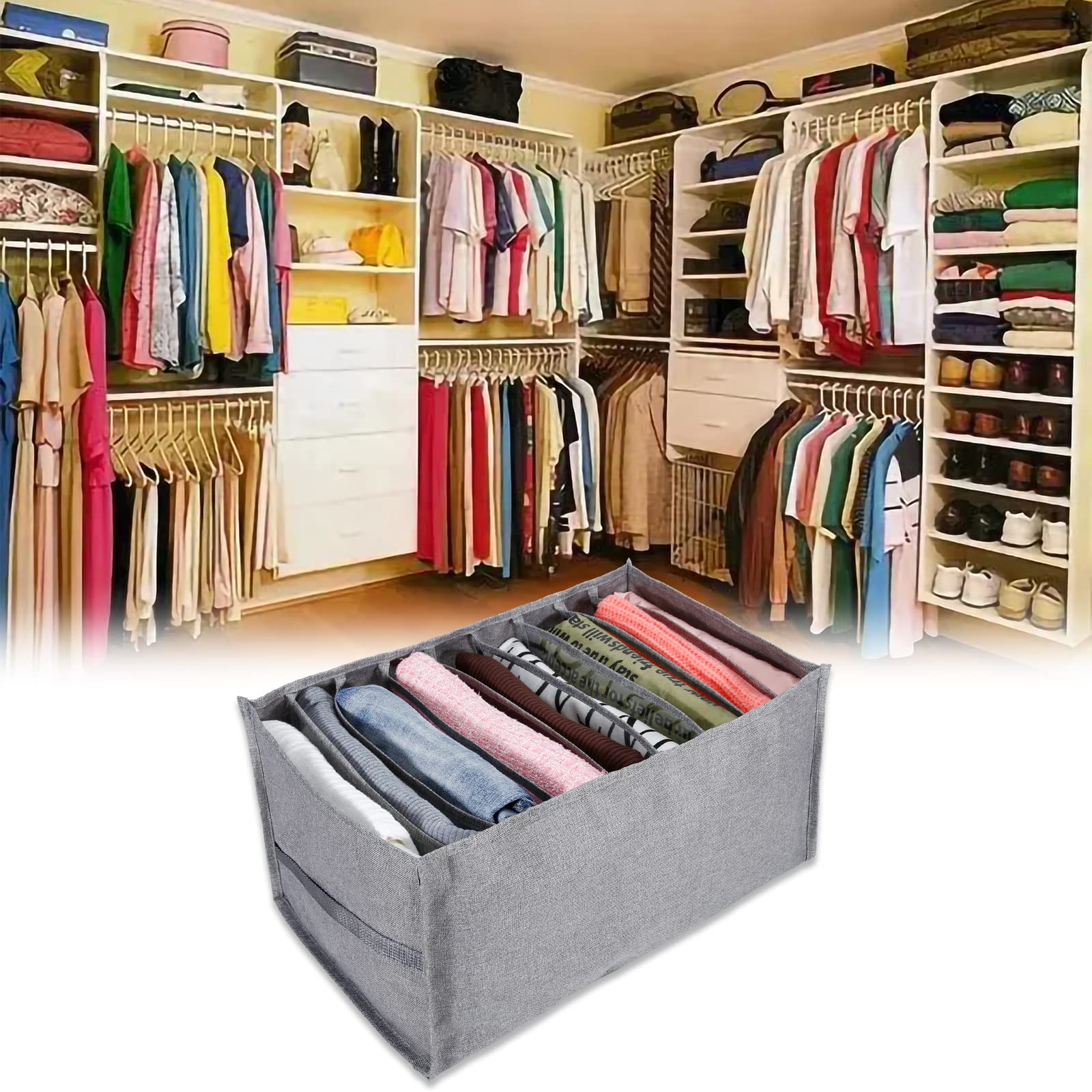 DOB SECHS Large 9 Grids Wardrobe Clothes Organizer, Upgraded Organizer for Folded Clothes, for Jeans, Underwear, Tight pants, Scarves, Sweater, T-Shirts, Dresses(Grey)