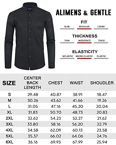 Alimens & Gentle Men's Stretch Mandarin Collar Dress Shirt Long Sleeve Solid Banded Collar Button Down Shirts