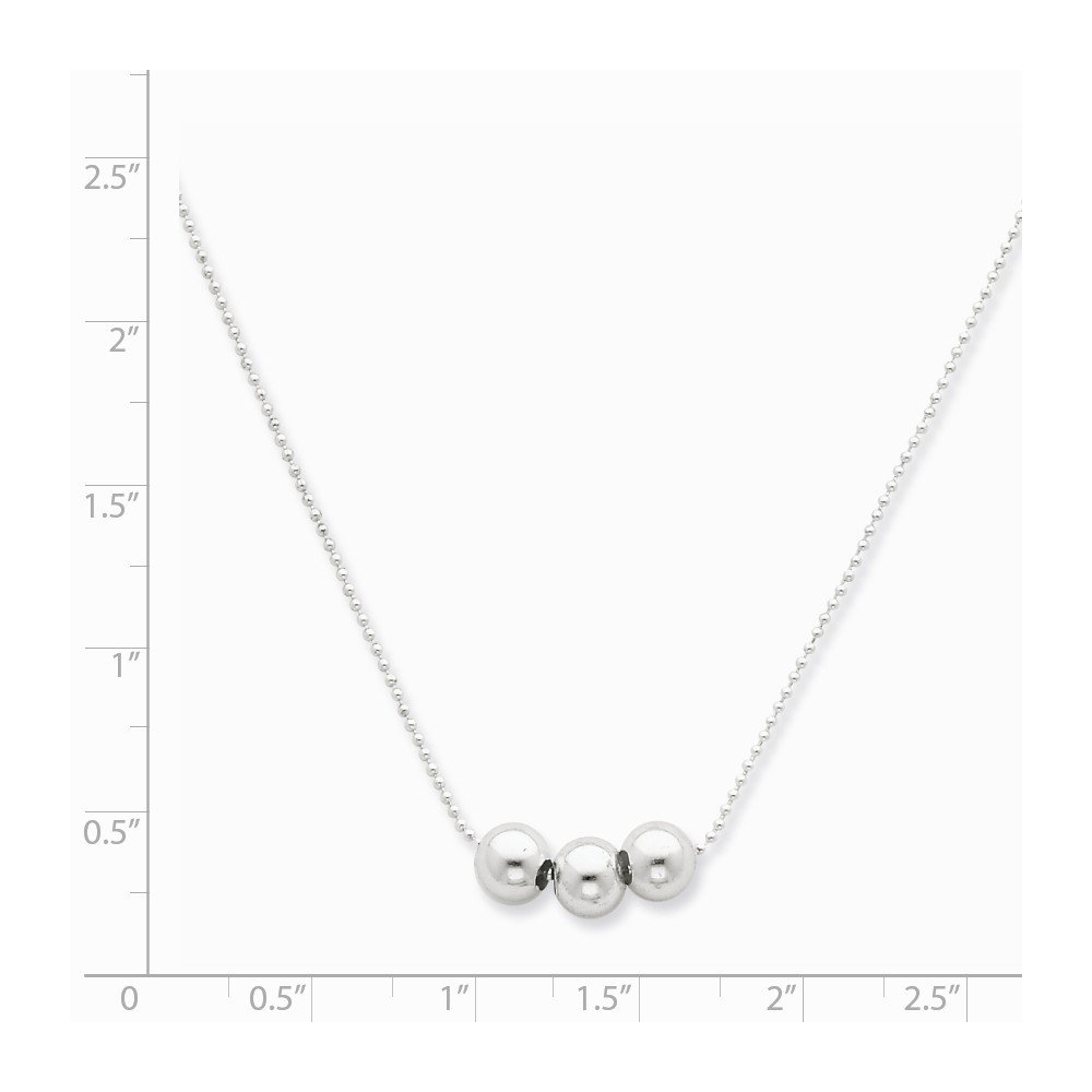 925 Sterling Silver 3 Bead Necklace Chain 18"
