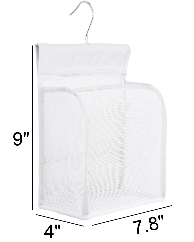 ALYER Hanging Mesh Shower Caddy Organizer Bathroom Storage Bag with Hooks for College Dorm, Gym, Swimming,RV and Travel,White