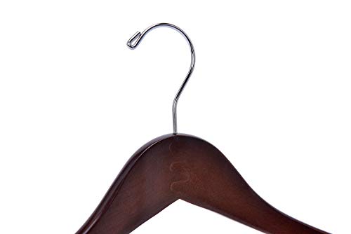 Quality Wooden Curved Coat Hangers, Suit Hangers, Smooth Solid Wood Pants Hangers, Swivel Hook, Coat, Jacket, (Walnut - Chrome Hook, 5)