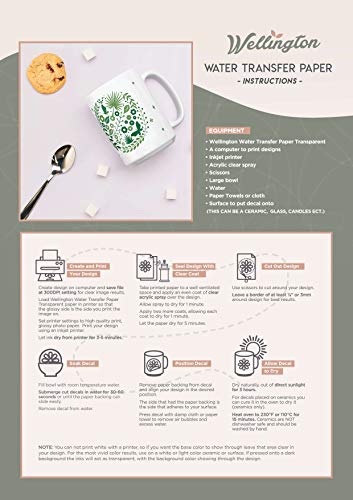 Wellington Specialty Craft Supplies, Waterslide Decal Paper for Inkjet Printer, A4 Size, 20 Water Slide Transfer Printing Sheets, Clear
