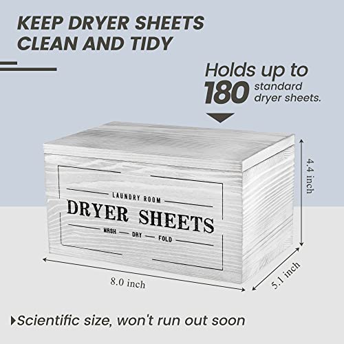 Cute Farmhouse Dryer Sheet Holder Dispenser with Hinged Lid Laundry Room Decor, Dryer Sheet Container Fabric Softener Dispenser Space Saving for Laundry Organization/Storage,Grey