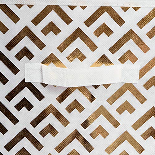 DII Non Woven Polyester Metallic Diamond Storage Bin, Small Set of 2, White/Gold