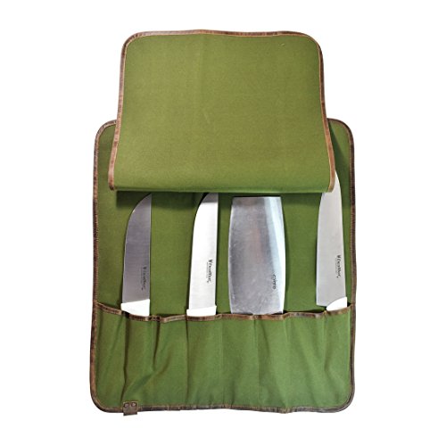 Hide & Drink, Durable Leather Knife Roll With Durable Water Resistant Canvas Lining (8 pockets) Handmade :: Bourbon Brown