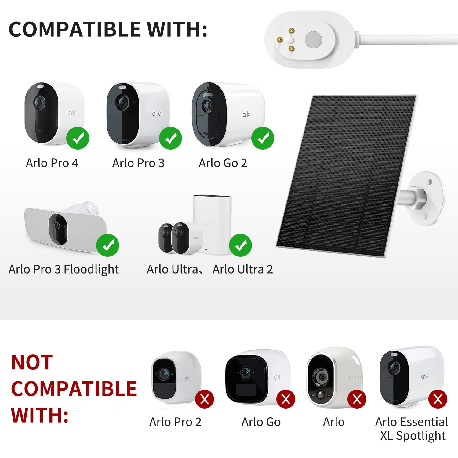 5W Solar Panel for Arlo Go 2, Arlo Pro 3 Floodlight, Arlo Pro 3, Arlo Pro 4, Arlo Ultra and Arlo Ultra 2 Cameras, Weather Resistant,360° Adjustable Easy Install Arlo Solar Panel Charger(1PC)