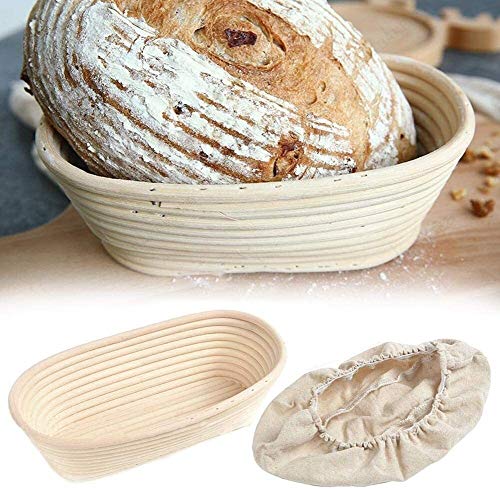 7 Inch Premium Oval Banneton Basket With Liner Perfect Rattan Brotform Dough Proofing Baskets For Making Beautiful Bread Set Of 2