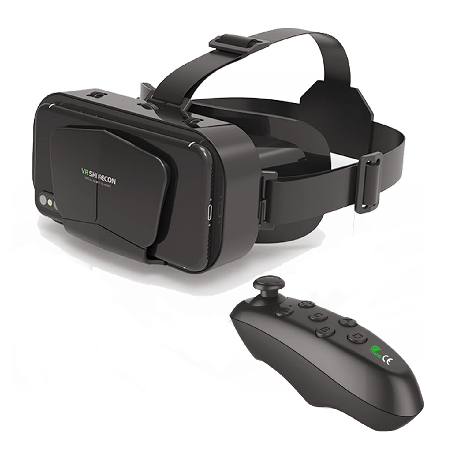 3D VR Headset with Controller, Virtual Reality Glasses with Blu-ray Eye Protected Light & Small, Watch Movies, Video & Play Game, Support 4.7-7.0” Smartphone. (with Remote Control)