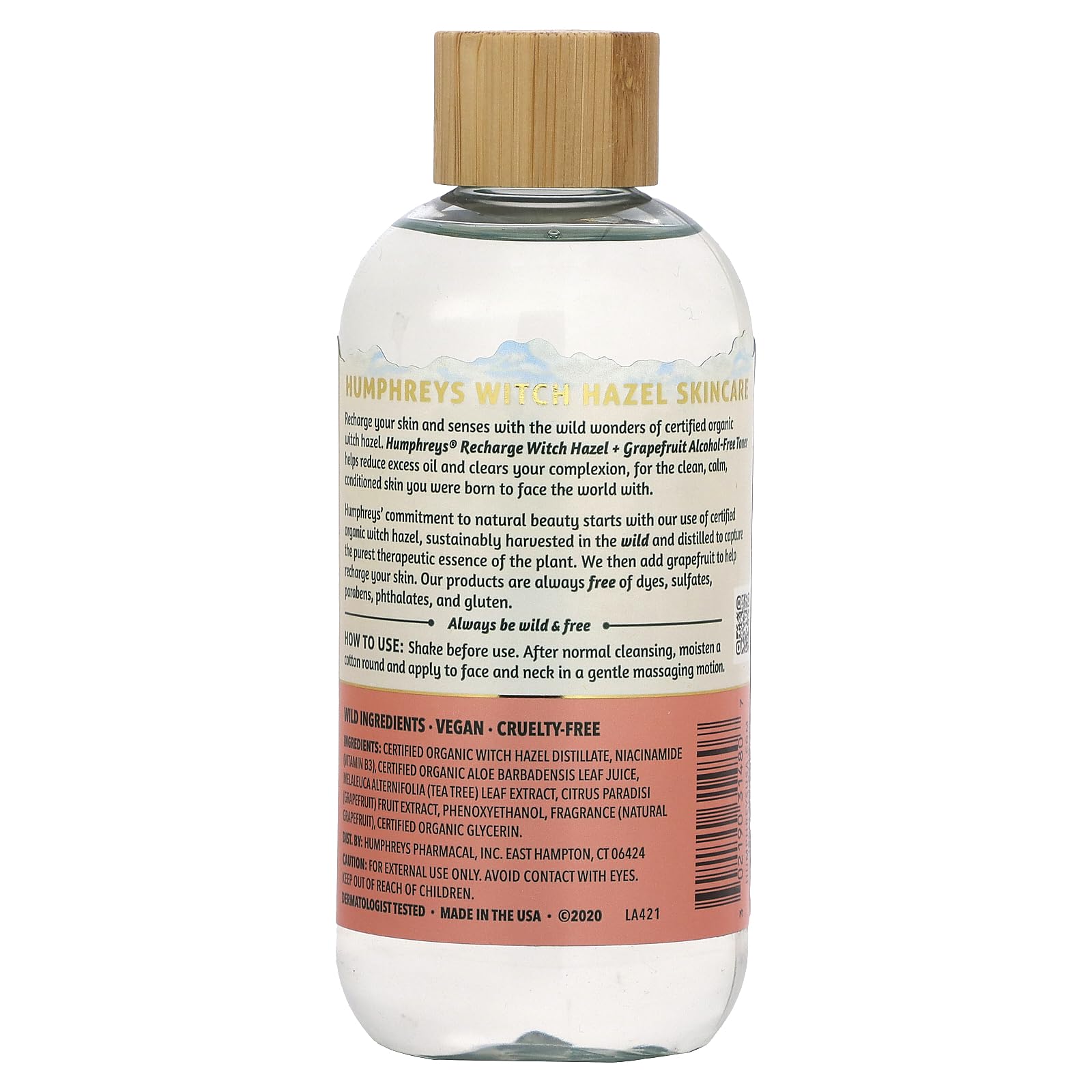 Humphreys Recharge Witch Hazel + Grapefruit Alcohol-Free Toner, Clear, 8 Ounce (Pack of 1)
