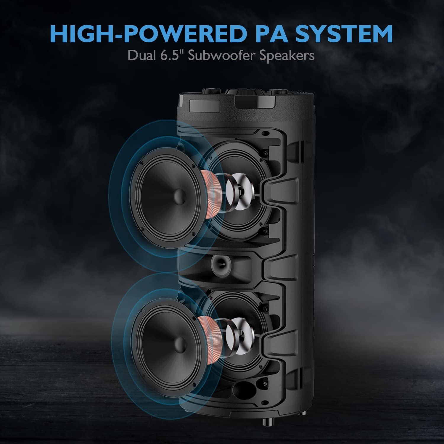 EARISE M62 Portable Bluetooth PA Speaker, Dual 6.5" Rechargeable Indoor/Outdoor Bluetooth Karaoke Audio System, TWS, Party Lights, LED Display, FM/AUX/MP3/USB/SD/TF