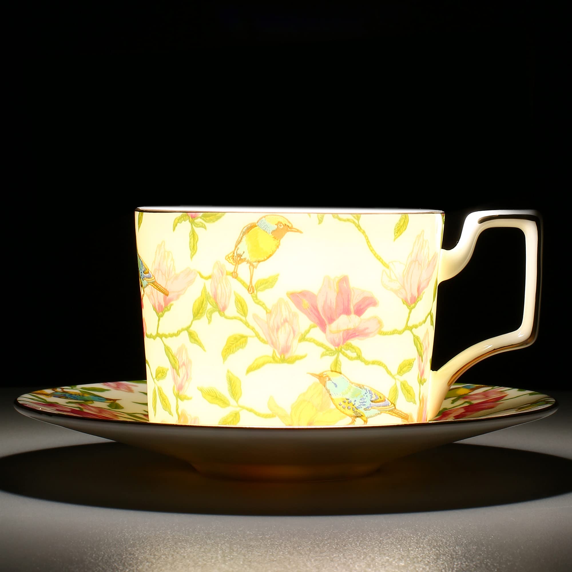 9 Ounces Teacup and Saucers Set Vintage Floral Tea Cups Set Bone China TeaCups Coffee Tea Cup for Tea Party Women Mom (White)