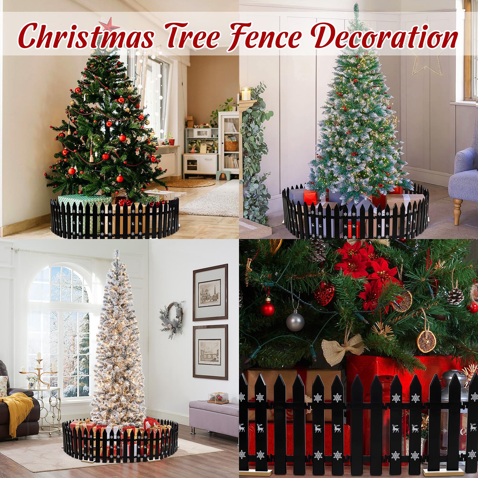 36PCS Christmas Tree Fence Black Decorations - Xmas Indoor Outdoor Gate for Pet Garden Plastic Picket Fences Party Decor (Assembly Needed)