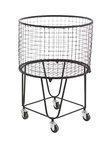 CosmoLiving by Cosmopolitan Metal Deep Set Metal Mesh Laundry Basket Storage Cart with Wheels, 17" x 17" x 25", Black