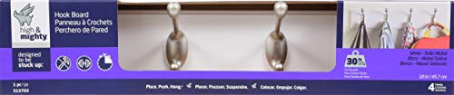 HIGH & MIGHTY 515703 Coat Rack 4 Hook Rail, Easy Tool-Free Dry Wall Installation, Holds up to 30lbs, 18", White & Silver