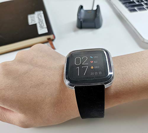 Replacement Charger Dock Compatible with Fitbit Versa 2 Charger, Charging Cradle Stand Cable and 2Pcs Full Cover Case Screen Protector, Soft Plated TPU Case for Versa 2 Smart Watch